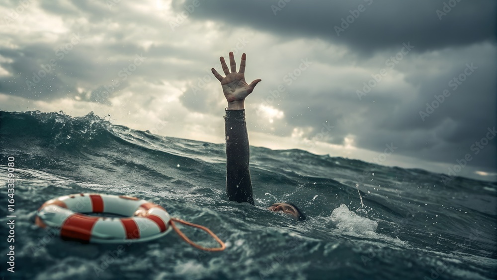 ภาพถ่าย Stock Despair drowning hand underwater danger help accident on ...