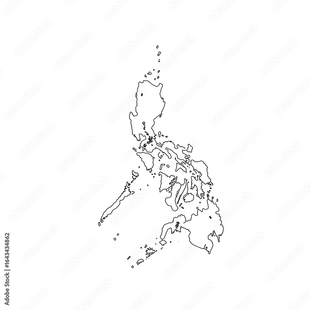 Philippines country outline map vector Stock Illustration | Adobe Stock