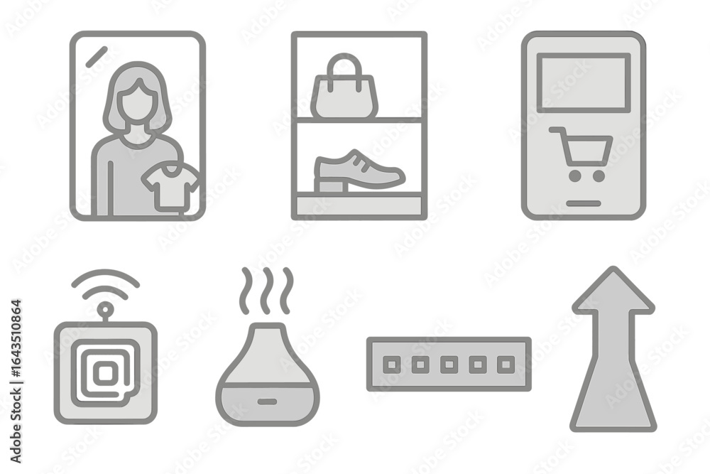 Digital symbols representing shopping experience, technology ...