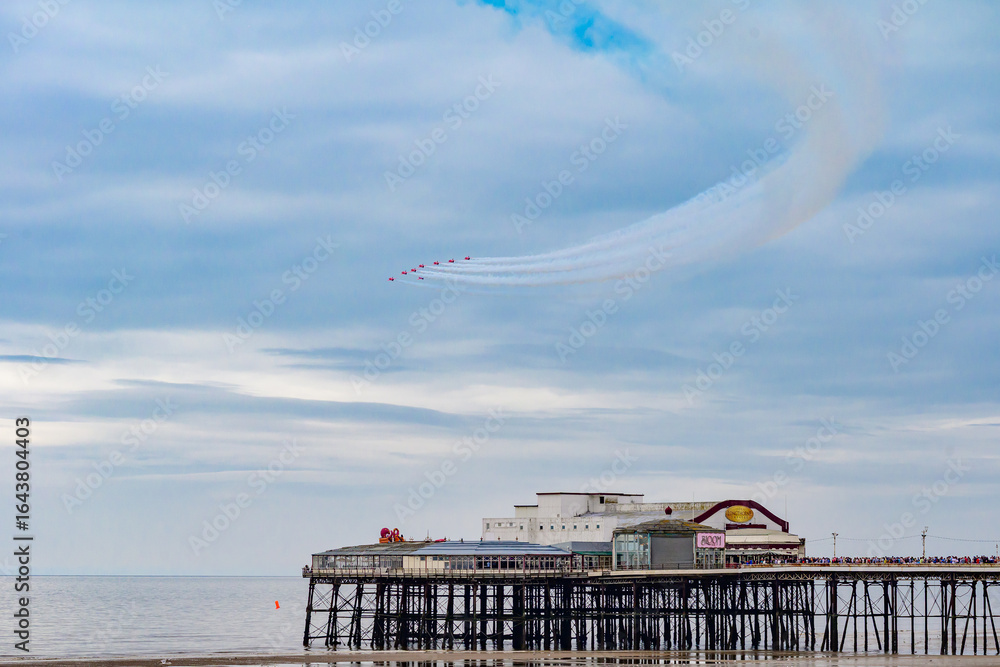 Blackpool, England - 10th August 2025: The Red Arrows performing an ...