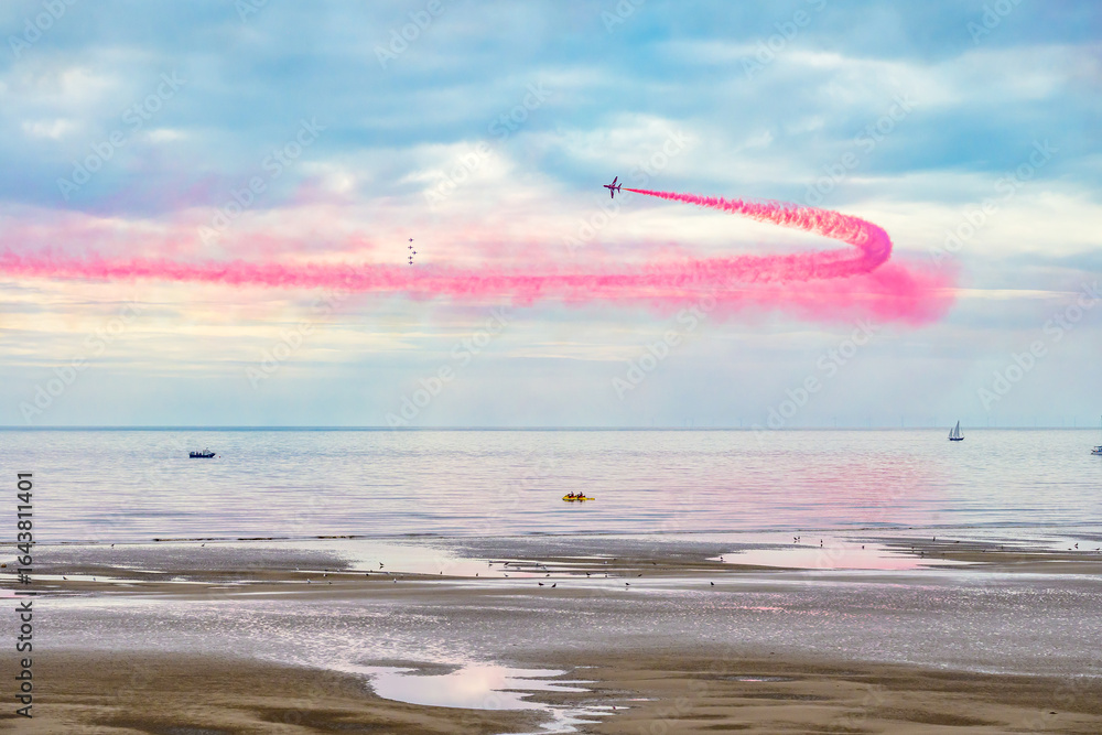 Blackpool, England - 10th August 2025: The Red Arrows performing an ...