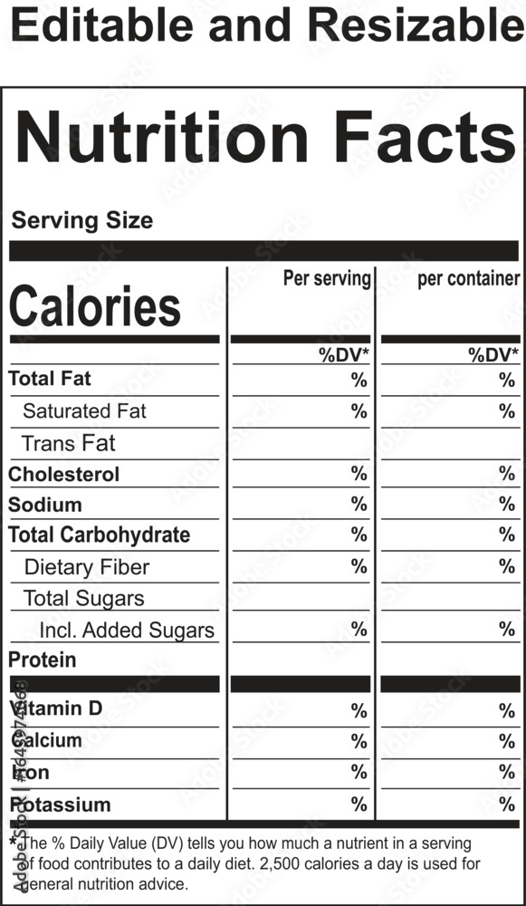 Editable and Resizable Nutrition Facts Label Template for Food Products ...