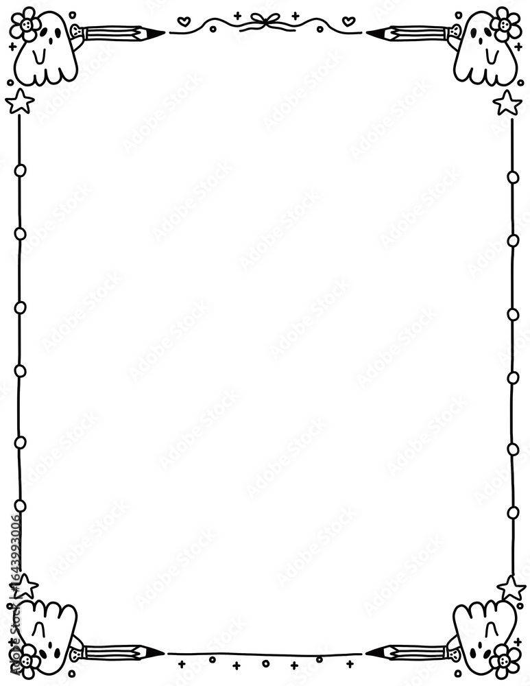 Cute ghosts and stationery frame and border for kids, Halloween and ...