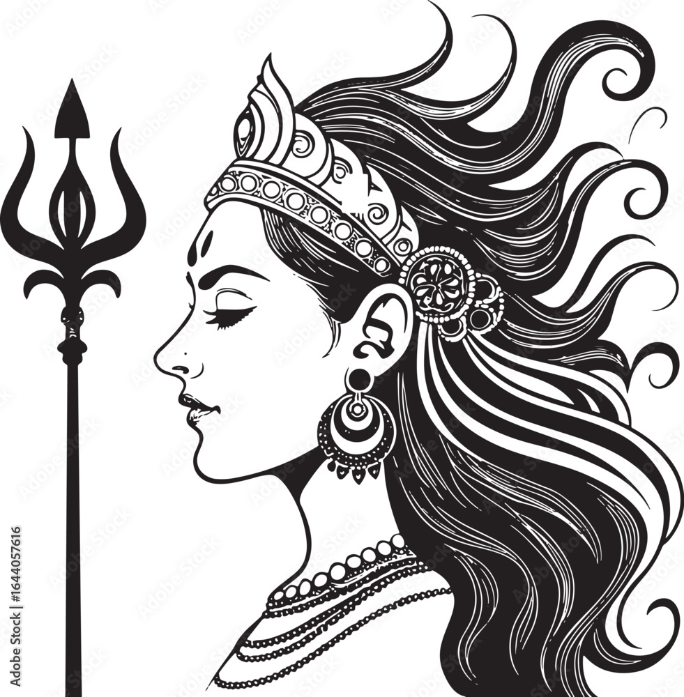 Durga Maa Vector Art with Trishul – Goddess Durga Illustration for ...