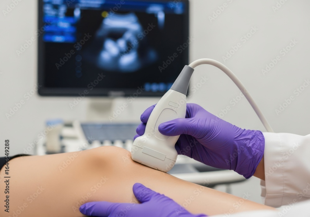 Medical professional performs ultrasound scan on a patient s abdomen ...