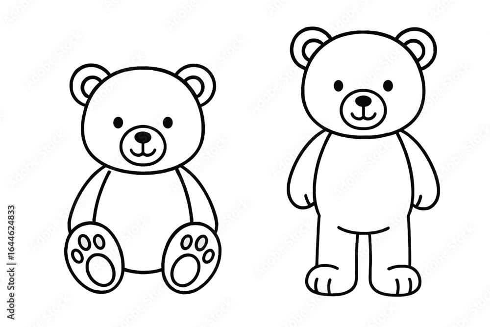 Cute sitting and standing teddy bear designs for coloring books and ...