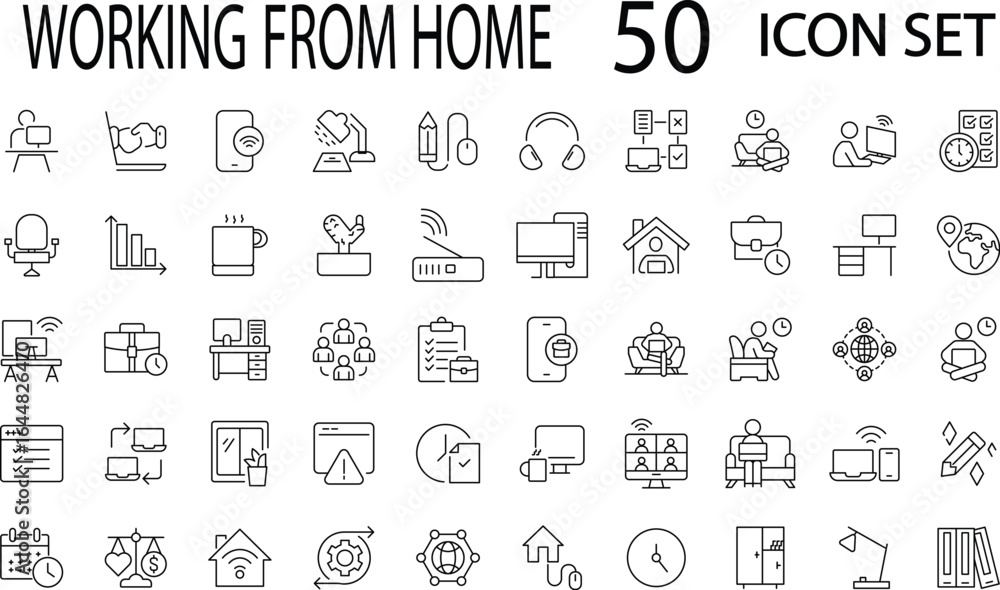 Working from home icon set. Containing remote working, freelance ...