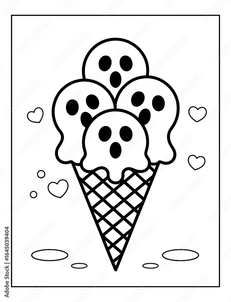 Spooky ice cream cone with ghost faces isolated on white background ...