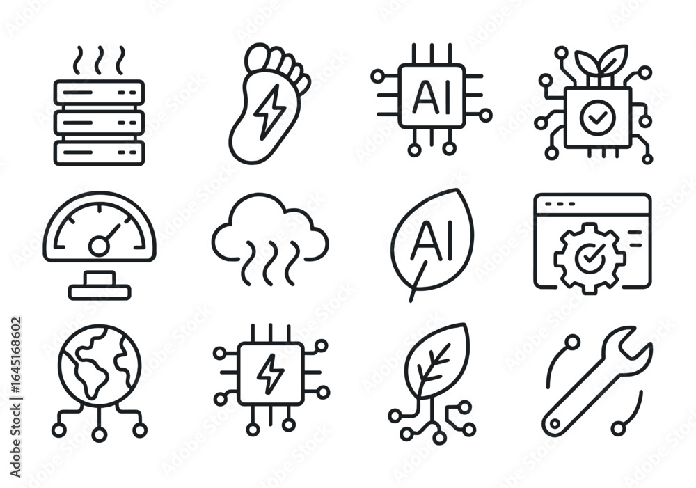 AI Environmental Impact Icons. Outline icon set of environmental impact ...