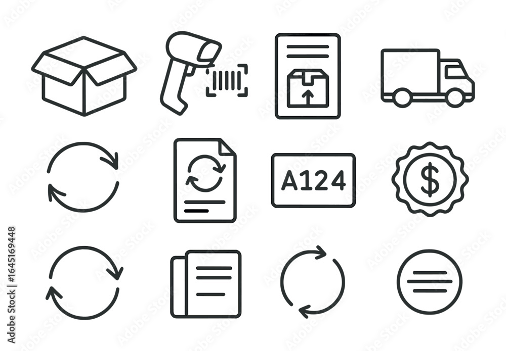 Product Return Icon Set. Outline icon set of product return process ...