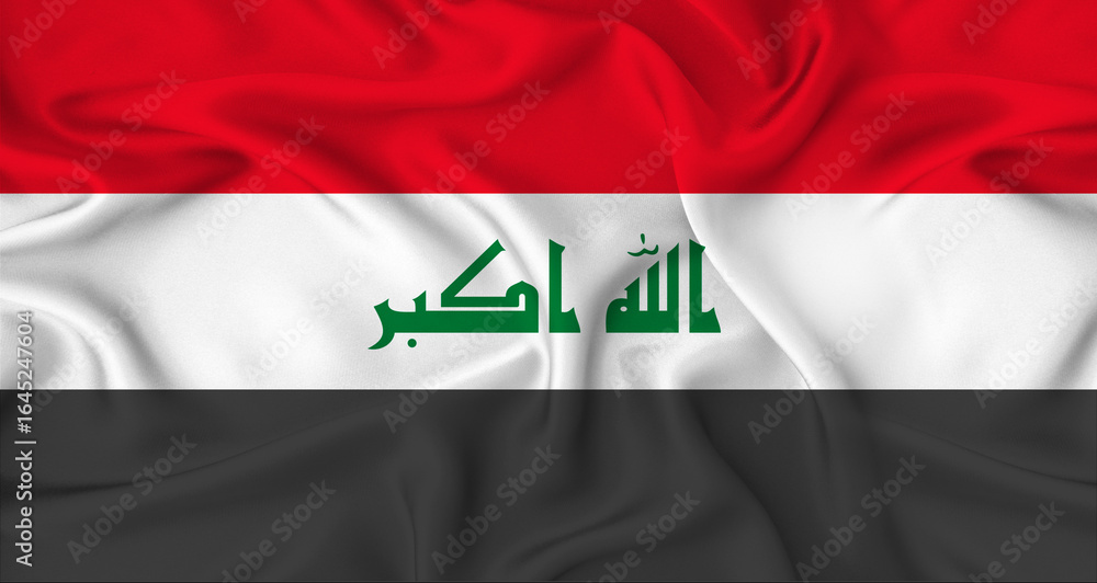 Realistic Iraq flag waving. Close up of flag of Iraq with cloth texture ...