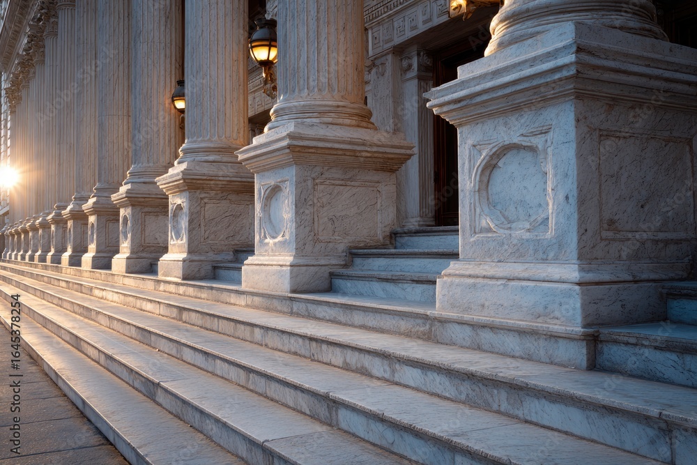 Marble steps columns in the sunlight architectural details of a grand ...