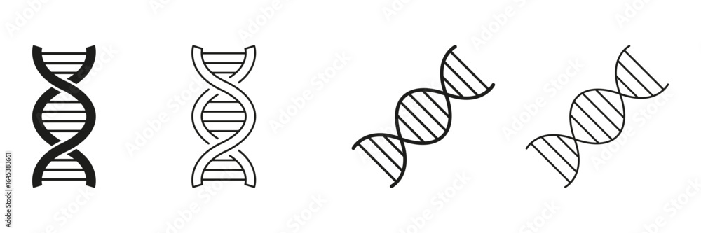Dna Helix Line And Solid Icon Set. Genetic Structure, Molecular Biology ...