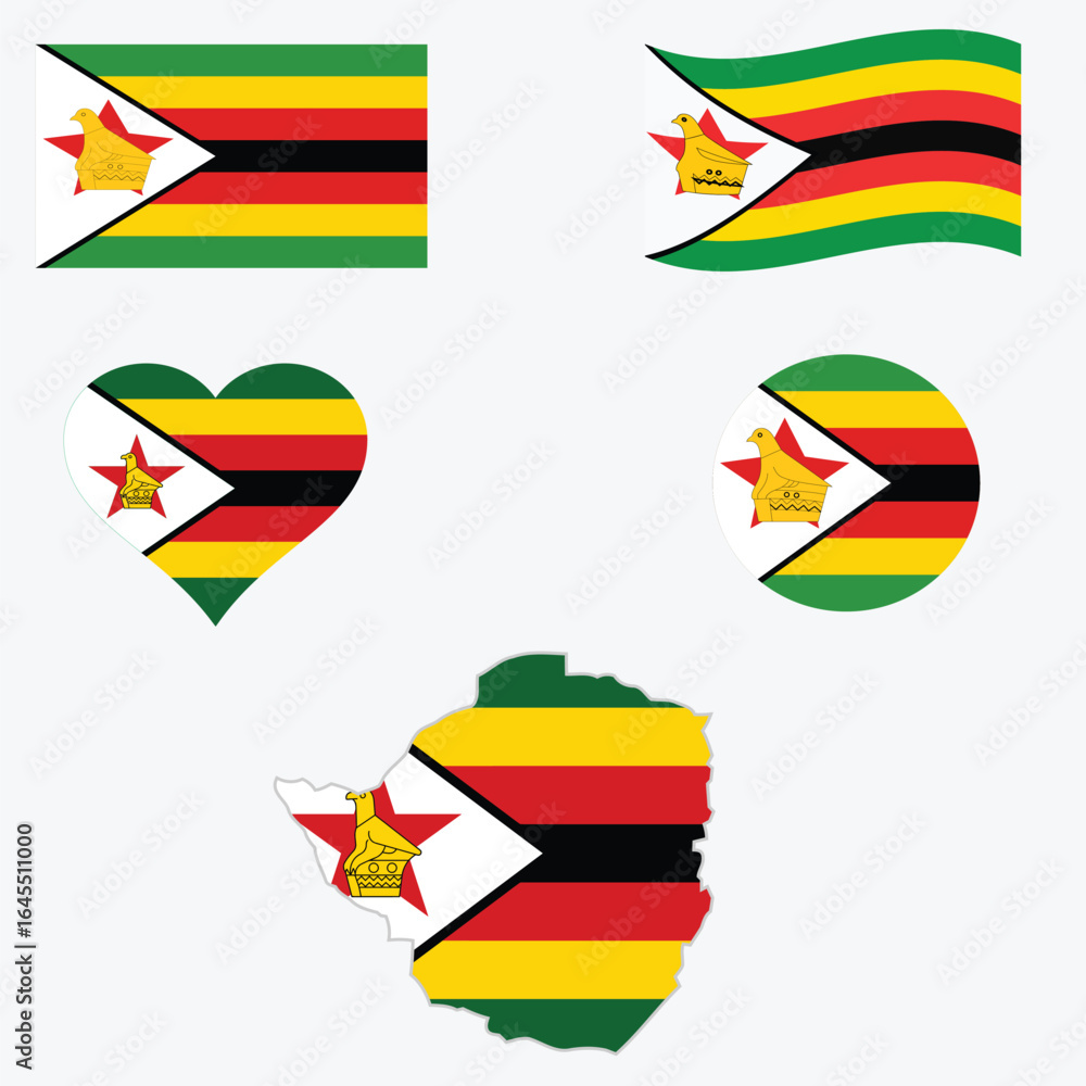 Zimbabwe flag and map set. Zimbabwe flag in official colours and ...