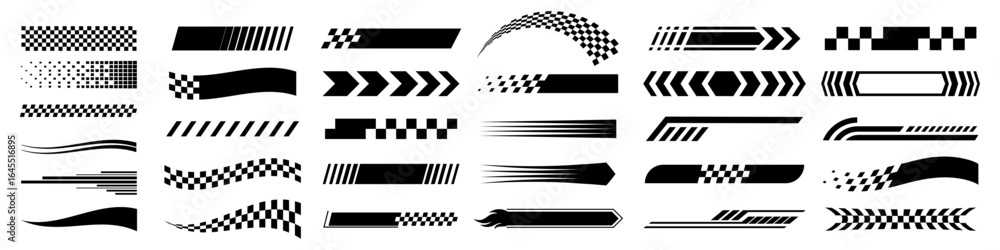 Racing stripes and checkered flags vector set.. checkered flag, finish ...