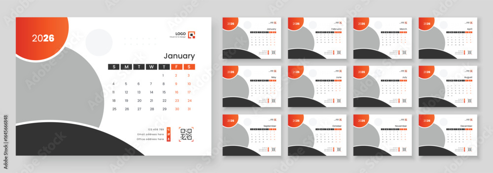 Stock-Vektorgrafik „Desk Calendar Template 2026, New Year 2026 table ...