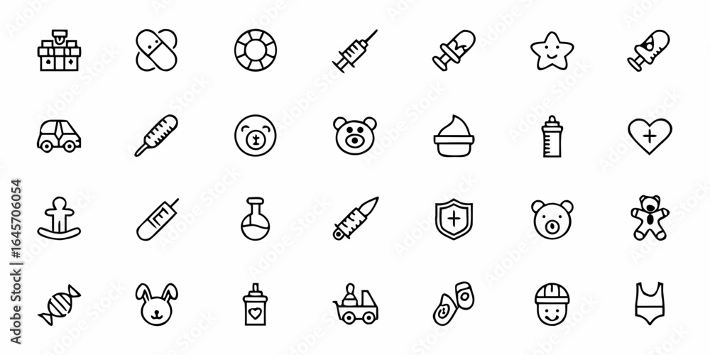 Pediatric Vaccine Icons – Child Immunization & Health Safety Vector ...
