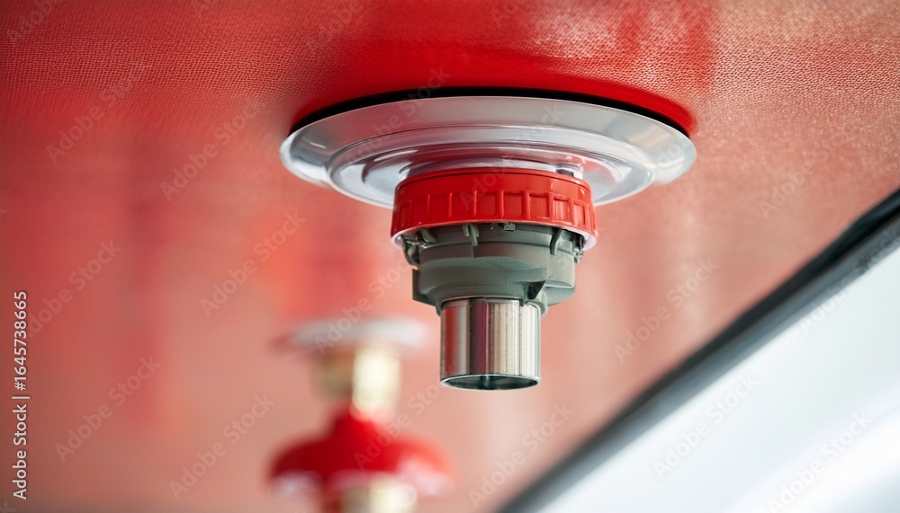fire sprinkler nozzle installed on the ceiling for an automatic fast ...