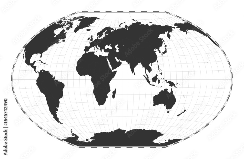 Vector world map. Winkel tripel projection. Plain world geographical ...