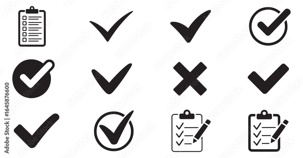Collection of Check Marks and Task List Icons for User Interfaces and ...