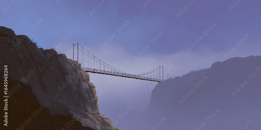 Broken Suspension Bridge Dramatic Collapse Scene with Twisted Metal and ...