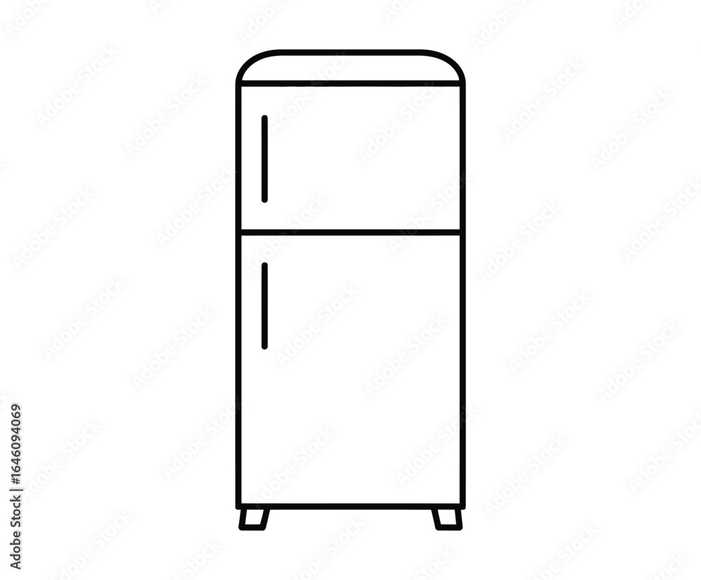 Vector art of a clean line drawing of a twodoor refrigerator with ...