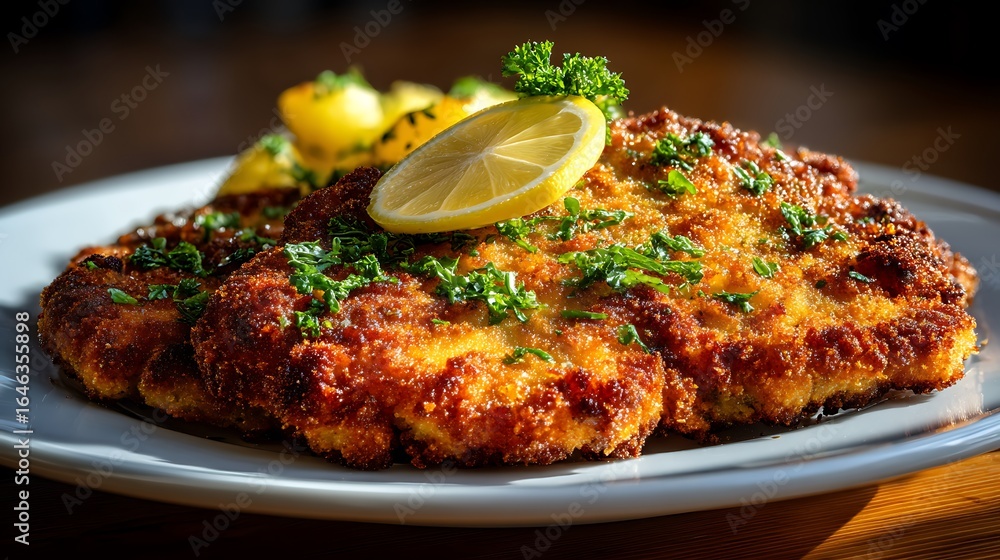 Savor the irresistible crunch of golden breaded schnitzel with fresh ...