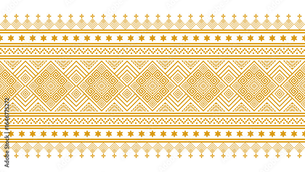 Golden yellow seamless ethnic pattern. Geometric seamless ethnic ...