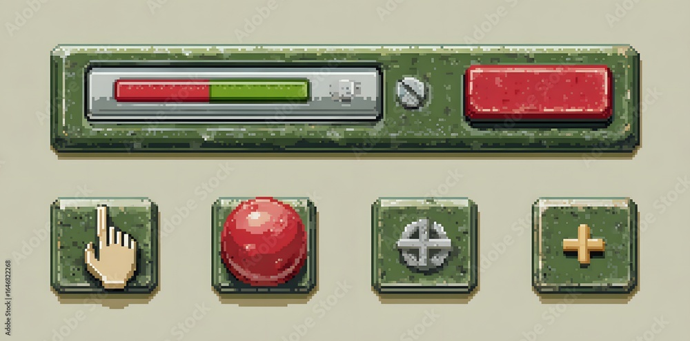 Gritty Pixel Art Military UI Set: Buttons, Cursors, and Status Bar ...