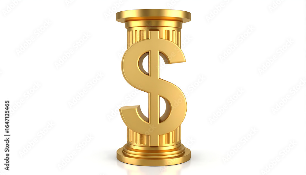 Golden dollar sign on a strong pillar, a conceptual representation of ...
