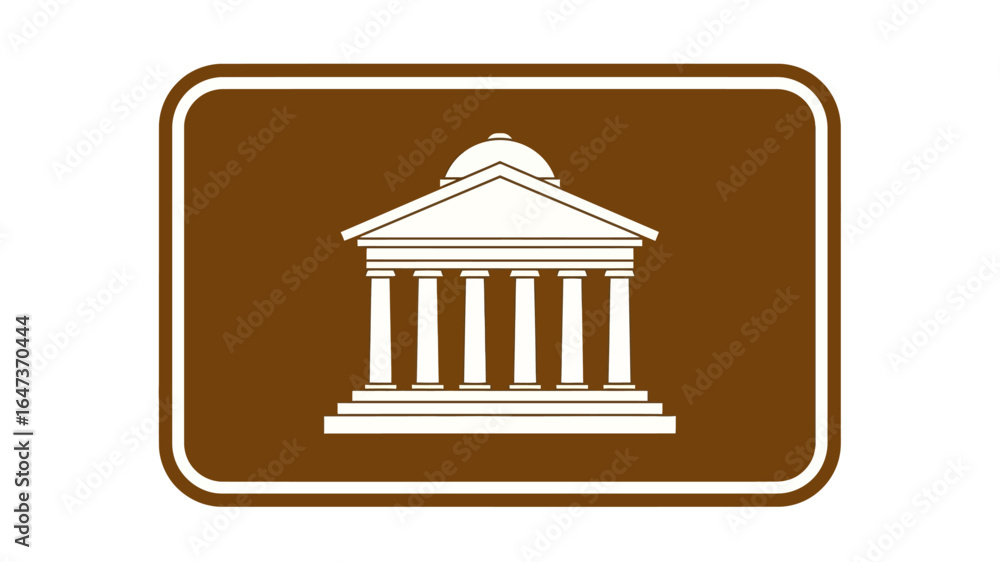 Brown Sign Depicting a Building with Columns Signage for Public Spaces ...