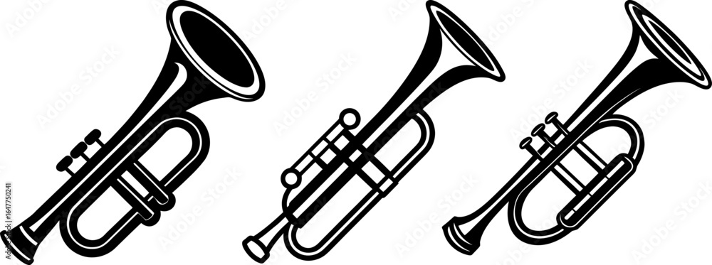 Trumpet set, a Set of trumpets, trumpet collection, Vector of trumpet ...