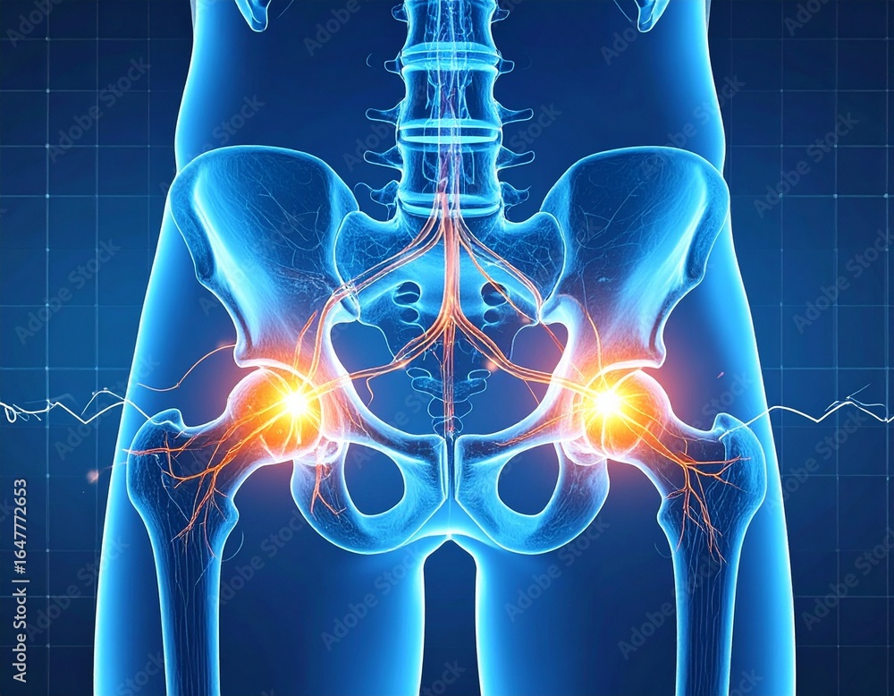 Hip Joint Anatomy: A detailed, medical visualization illuminates the ...