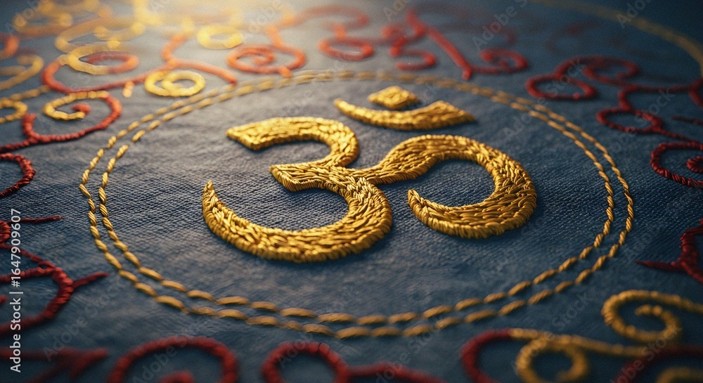 Om Symbol Embroidery Spiritual Gold Thread on Fabric Stock Illustration ...