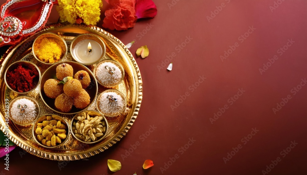 Pooja Thali with Marigold, Fruits, and Traditional Essentials for ...
