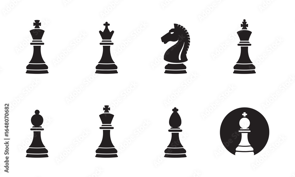 Chess Piece Silhouette Icons for Strategy and Board Game Design の Stock ...