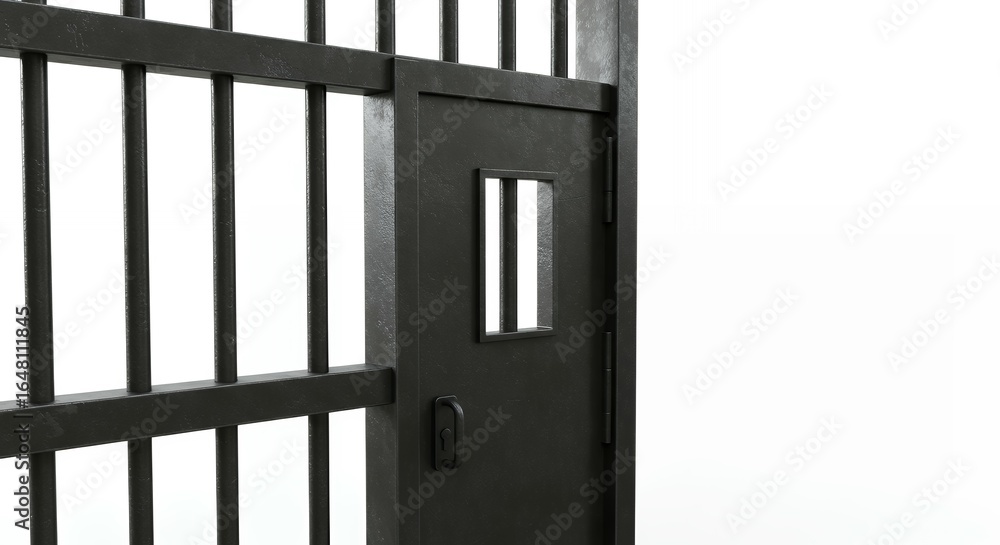 Heavy steel prison cell door with small window opening and lock ...
