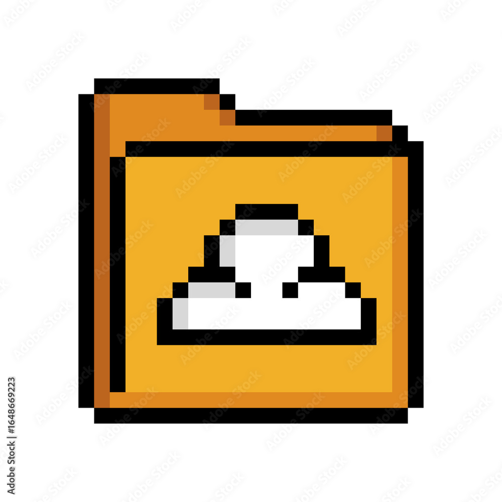 Pixel Art Folder Icon with Cloud Symbol Stock Illustration | Adobe Stock