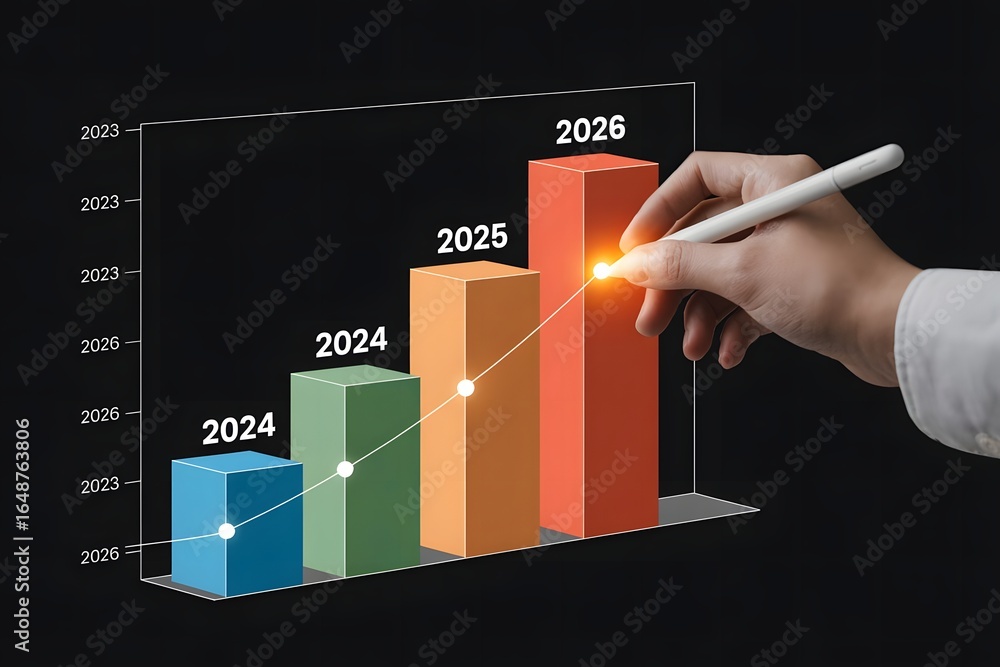 Forecasting Growth and Success A Hand Highlights Rising Bar Graph ...