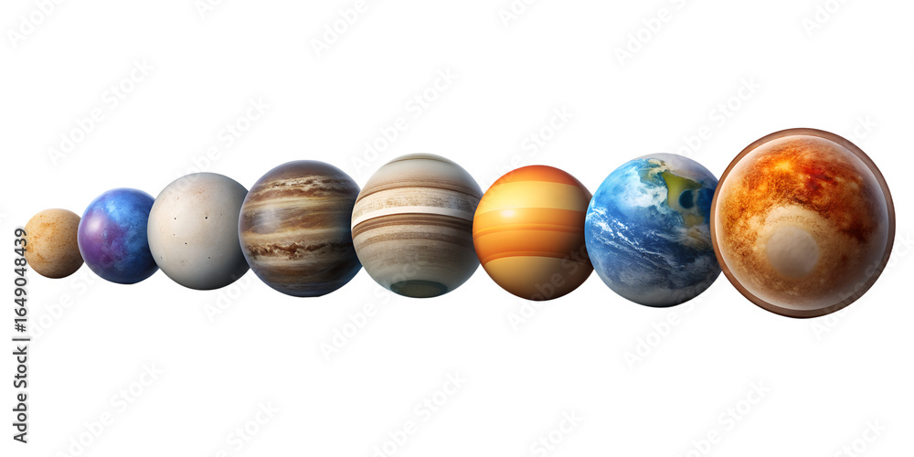 Solar System Planets in a Row Realistic Render on Transparent ...