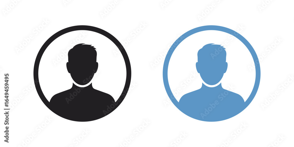 User profile icon set with male person silhouette. Vector avatar symbol ...