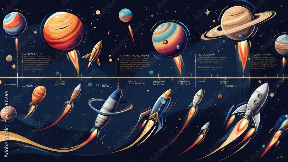 Space timeline with planets and rockets Stock Photo | Adobe Stock