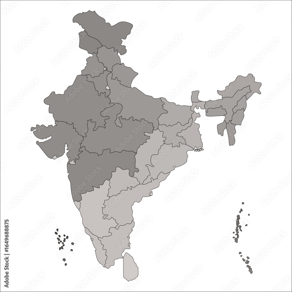 Detailed India Map, Editable vector map of India with states and ...