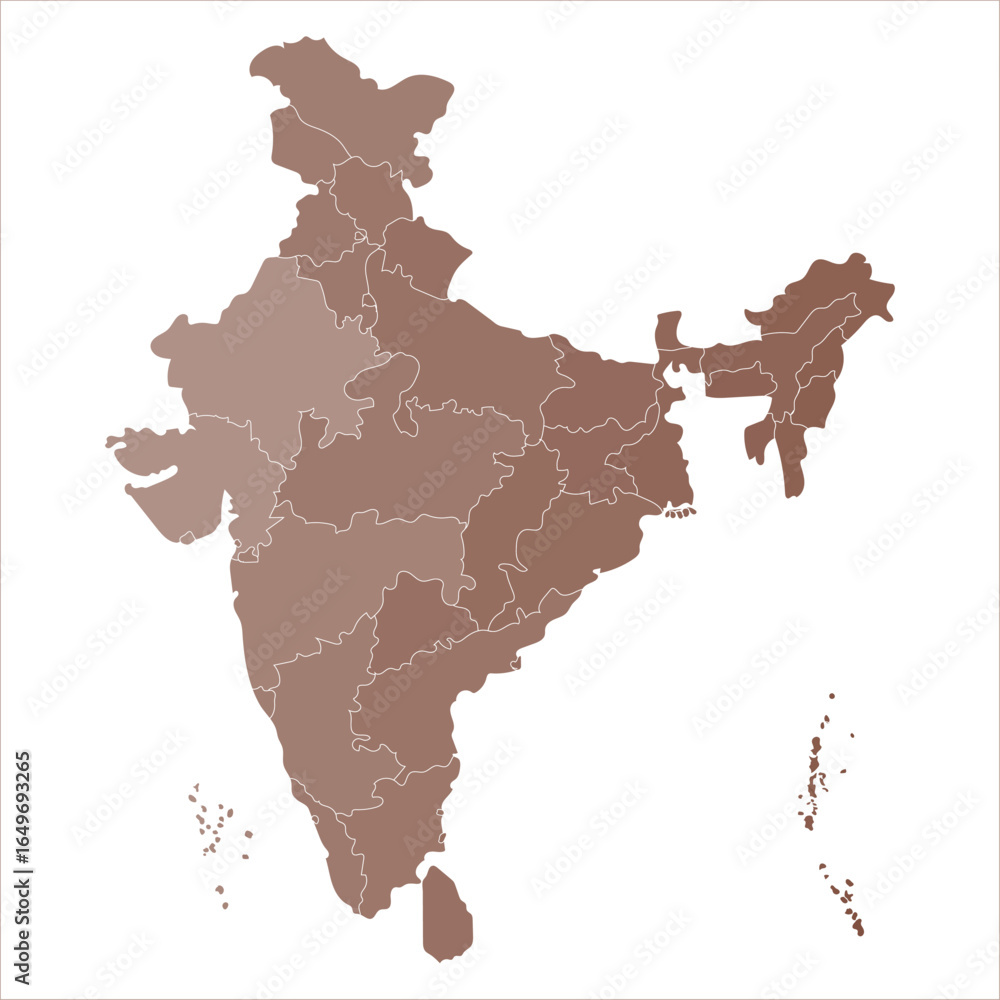 India Capitals Map, Large political map of India with color-coded ...