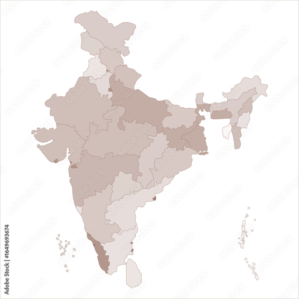 India Capitals Map, Large political map of India with color-coded ...