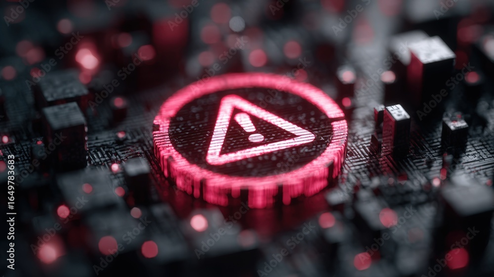 Cyber Security Alert Red Warning Sign on Circuit Board Digital Risk and ...