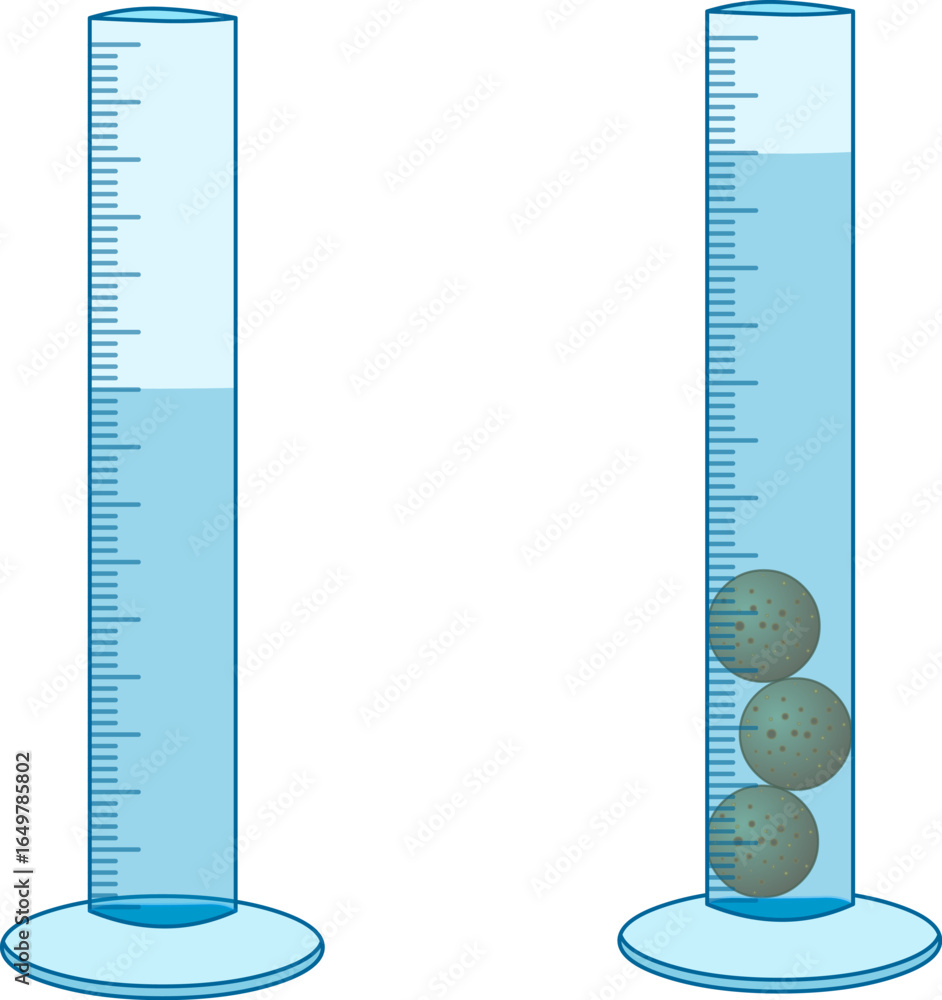 Volume measurement, displacement demonstration measurement. Archimedes ...