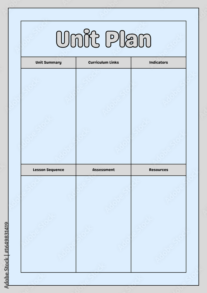 Illustration Stock Blank unit plan template for teachers with three ...