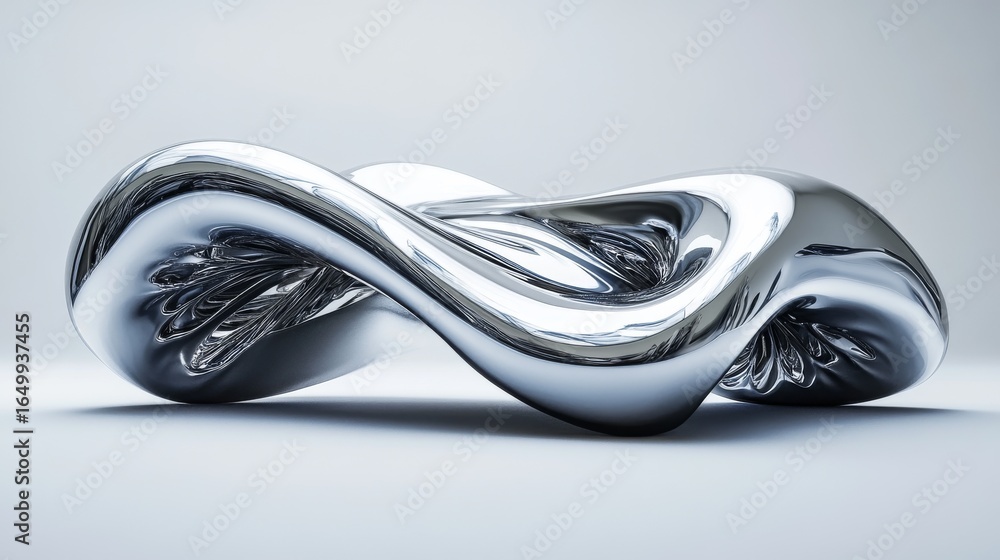 Abstract sculpture chrome metal art modern design shape form infinity ...