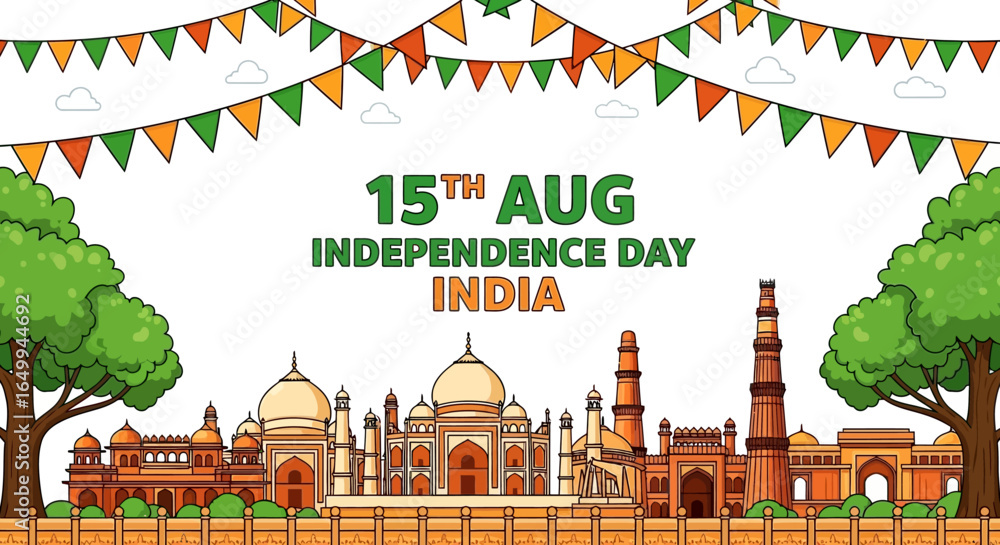 Illustrative montage celebrating Indian Independence Day on August 15th ...
